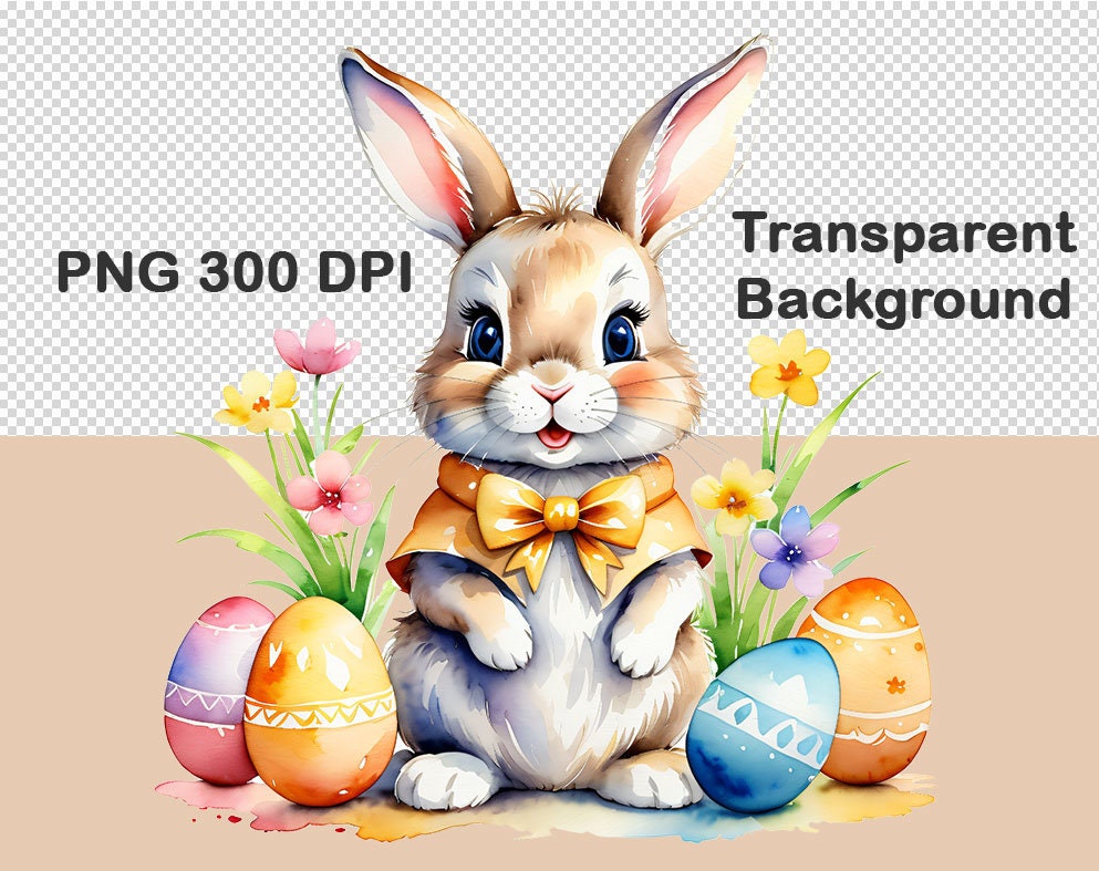 Easter Bunny, PNG Transparent, 300 DPI, Cute, Watercolor, Clipart - Etsy