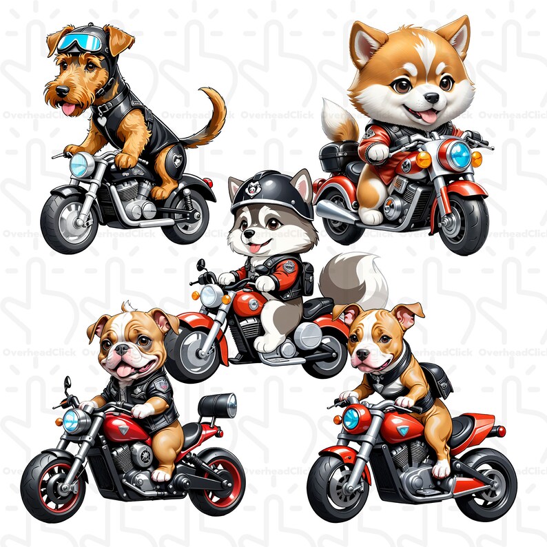 Watercolor Biker Dogs Clipart: 15 PNG Images (300 DPI) - Etsy