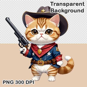 Cowboy Cats Clipart, 16 PNG Transparent, 300 DPI, Cute Watercolor ...