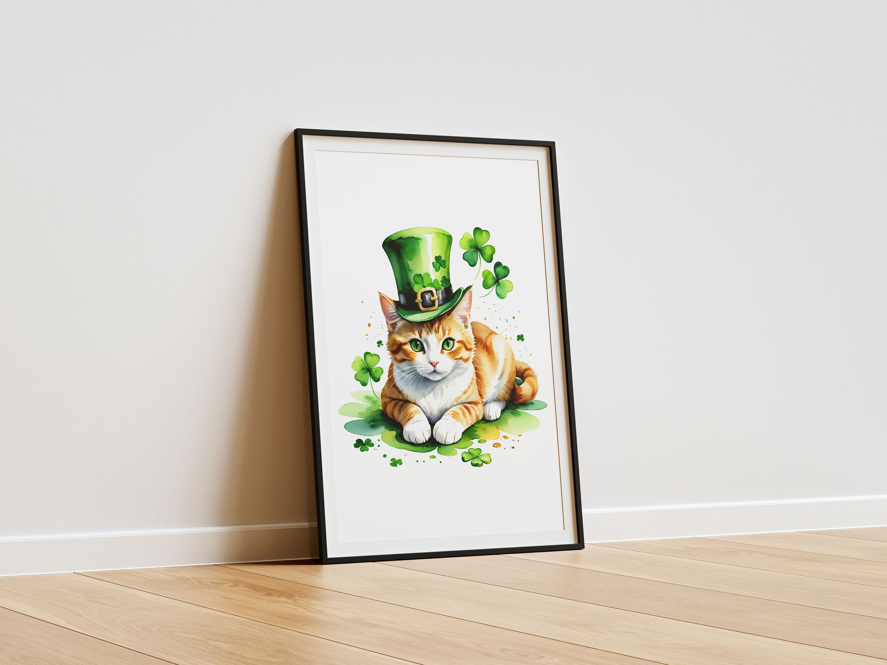 St. Patrick Cat, Cute Watercolor Clipart, PNG Transparent, 300 DPI - Etsy