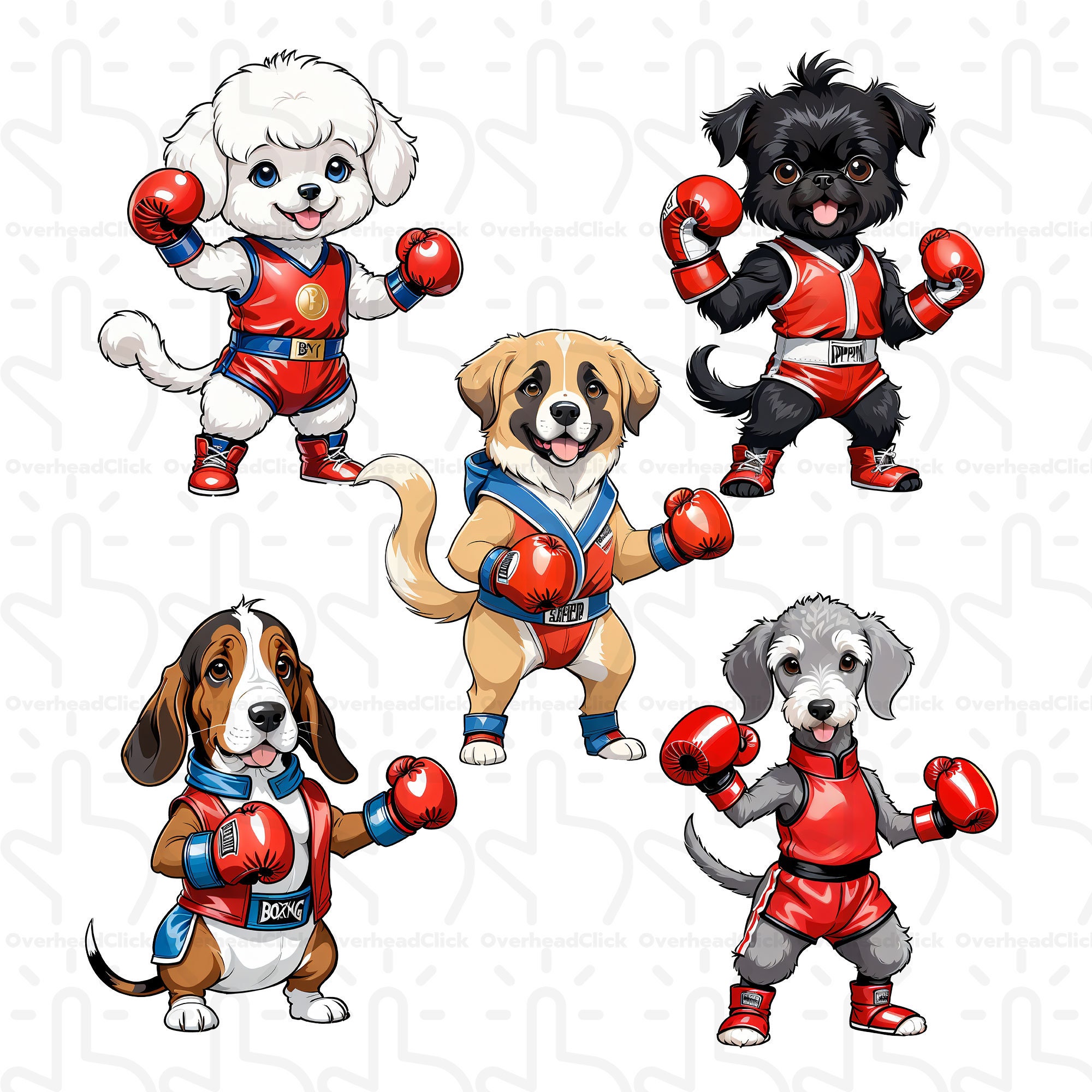 Boxing Dog Clipart, 16 PNG Transparent, 300 DPI, Cute Watercolor Boxing ...