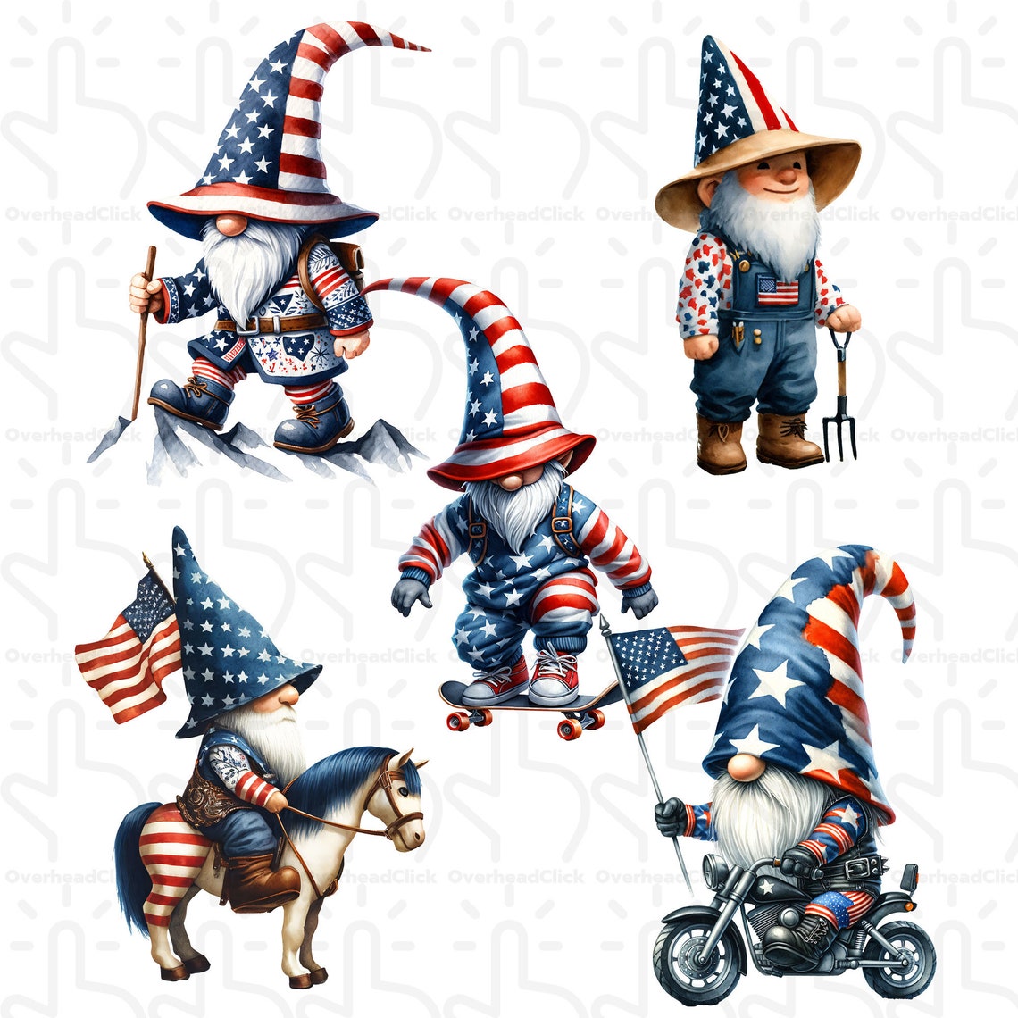 4th of July Gnomes Clipart, 20 PNG Transparent, 300 DPI, Cute ...