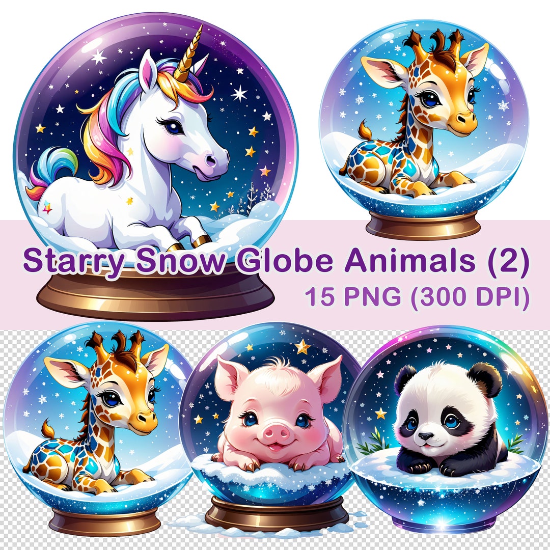 Starry Snow Globe Animals Clipart, 15 PNG Transparent, 300 DPI, Cute ...