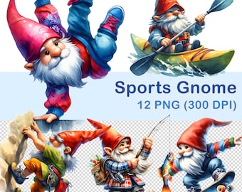 Sports Gnome Clipart, Cute Watercolor, PNG Transparent, 300 DPI - Etsy