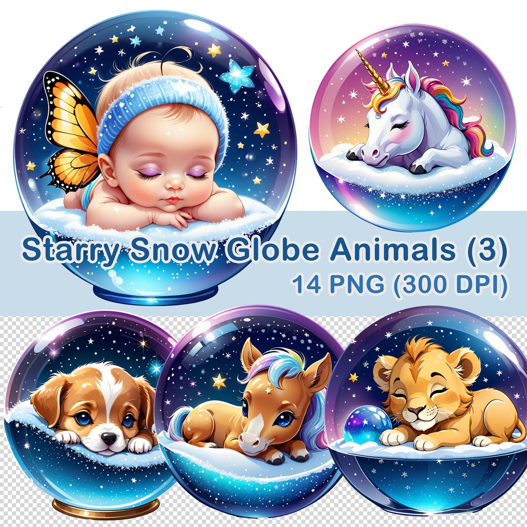 Watercolor Snow Globe Animals Clipart: Starry PNG Images (digital ...