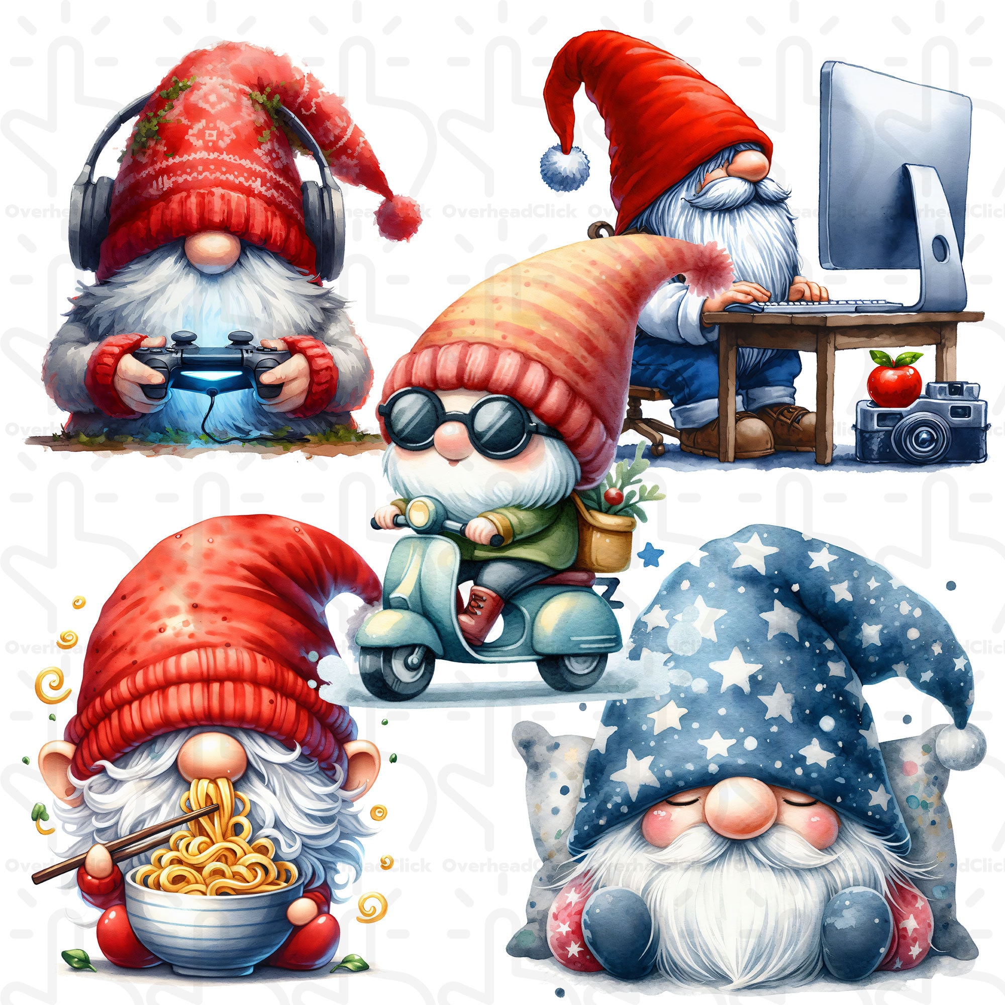 Daily Life Gnome, Cute Watercolor Clipart, PNG Transparent, 300 DPI - Etsy