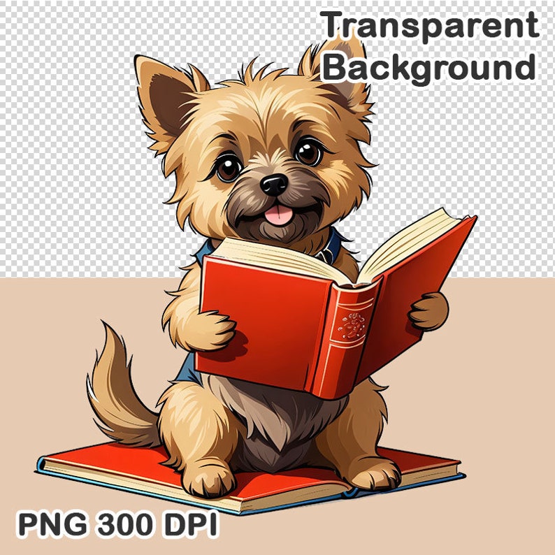 Dog Reading Clipart, 11 PNG Transparent, 300 DPI, Cute Watercolor Dog ...