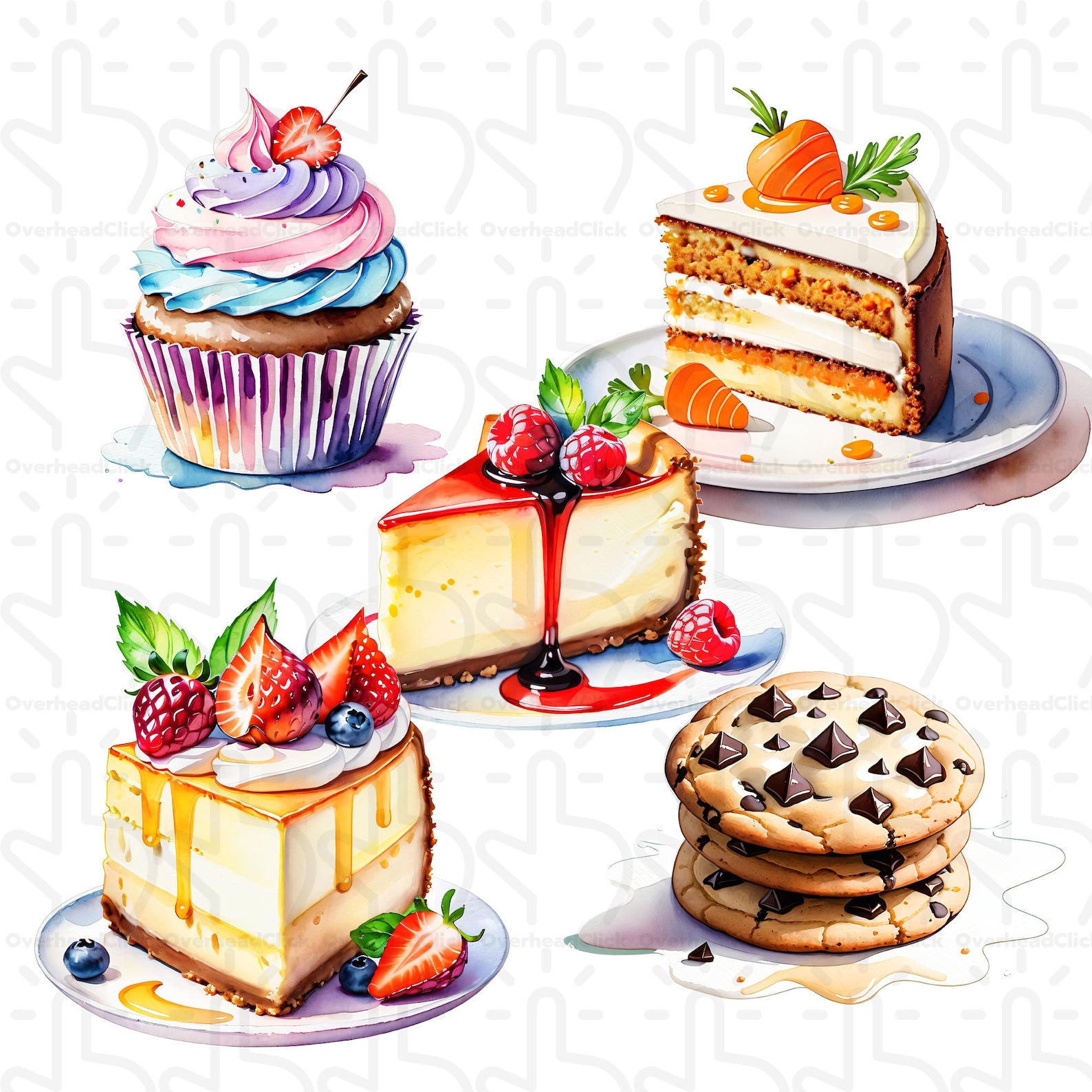 Dessert Clipart, PNG Transparent, 300 DPI, Watercolor Dessert Clipart ...