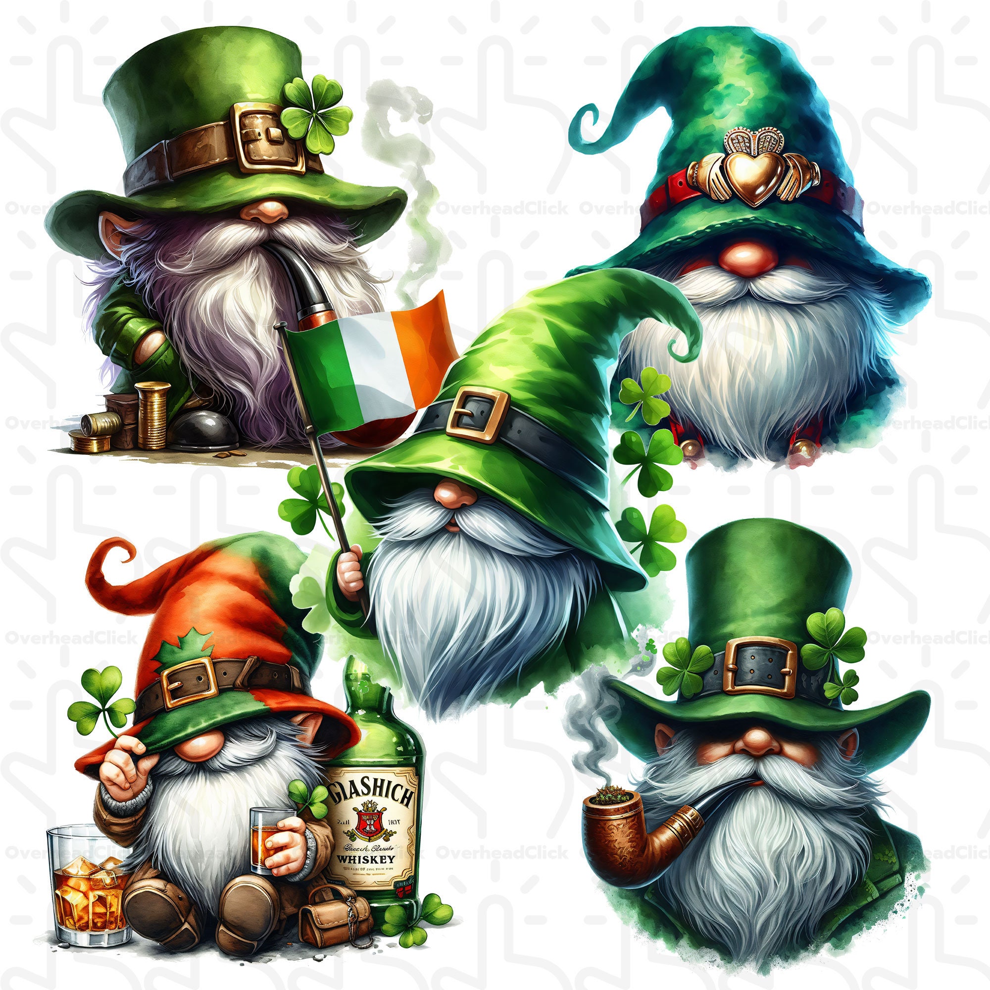 St. Patrick Gnome Clipart, PNG Transparent, 300 DPI, Cute Watercolor ...