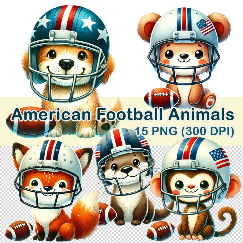 American Football Animals Clipart, 15 PNG Transparent, 300 DPI, Cute ...
