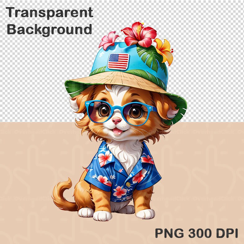 Summer Cats Clipart, 16 PNG Transparent, 300 DPI, Cute Watercolor ...