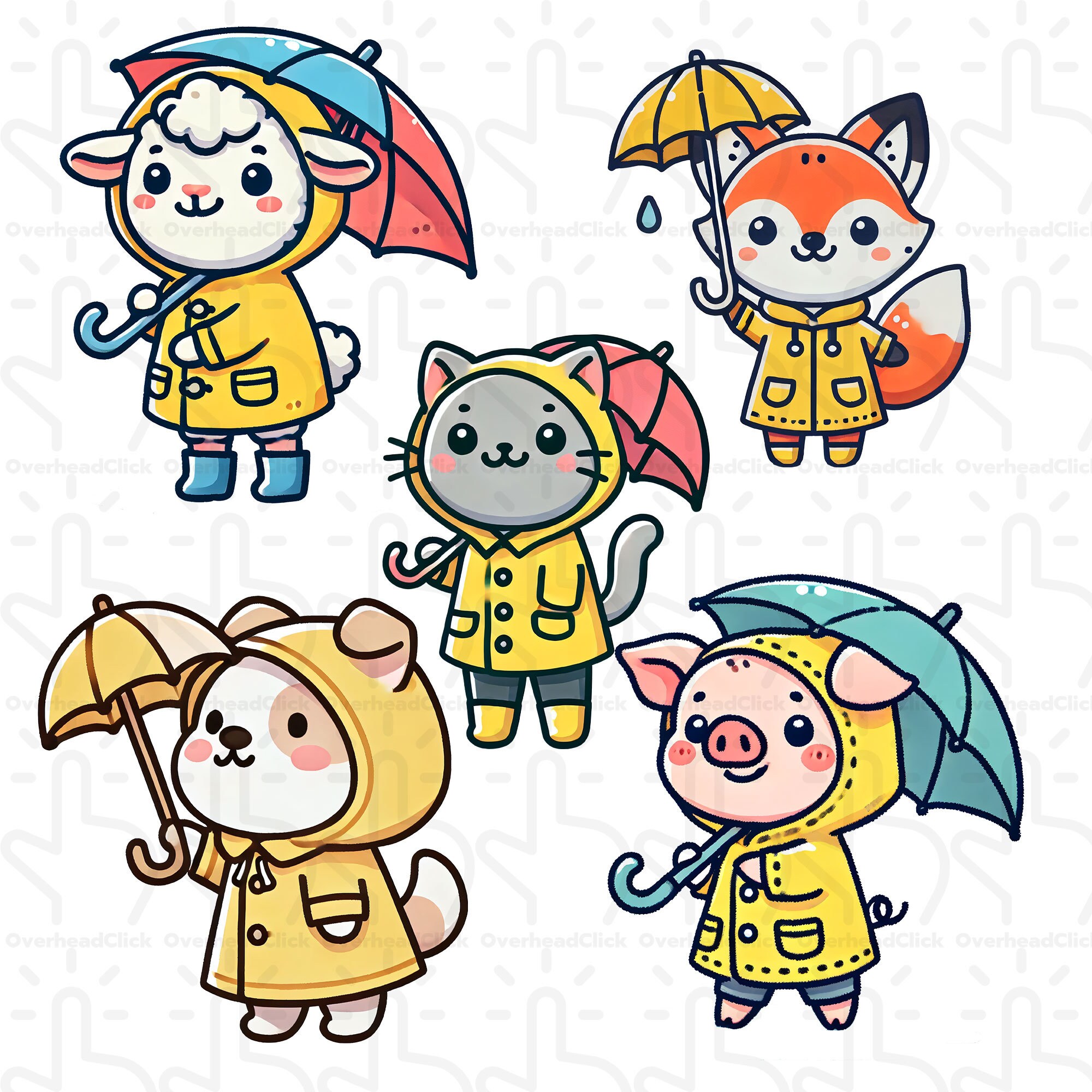 Cute Rainy Day Animals Clipart, 16 PNG Transparent, 300 DPI, Cute ...
