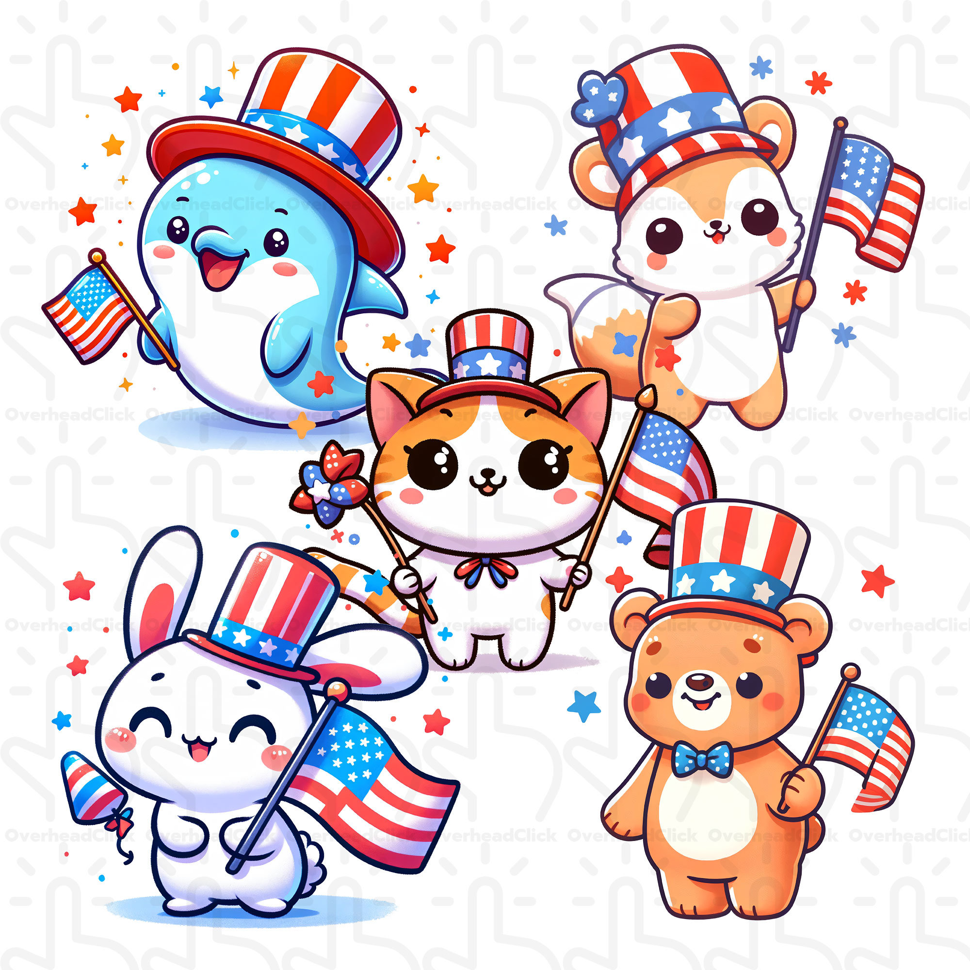 4th of July Animals Clipart, 20 PNG Transparent, 300 DPI, Cute ...
