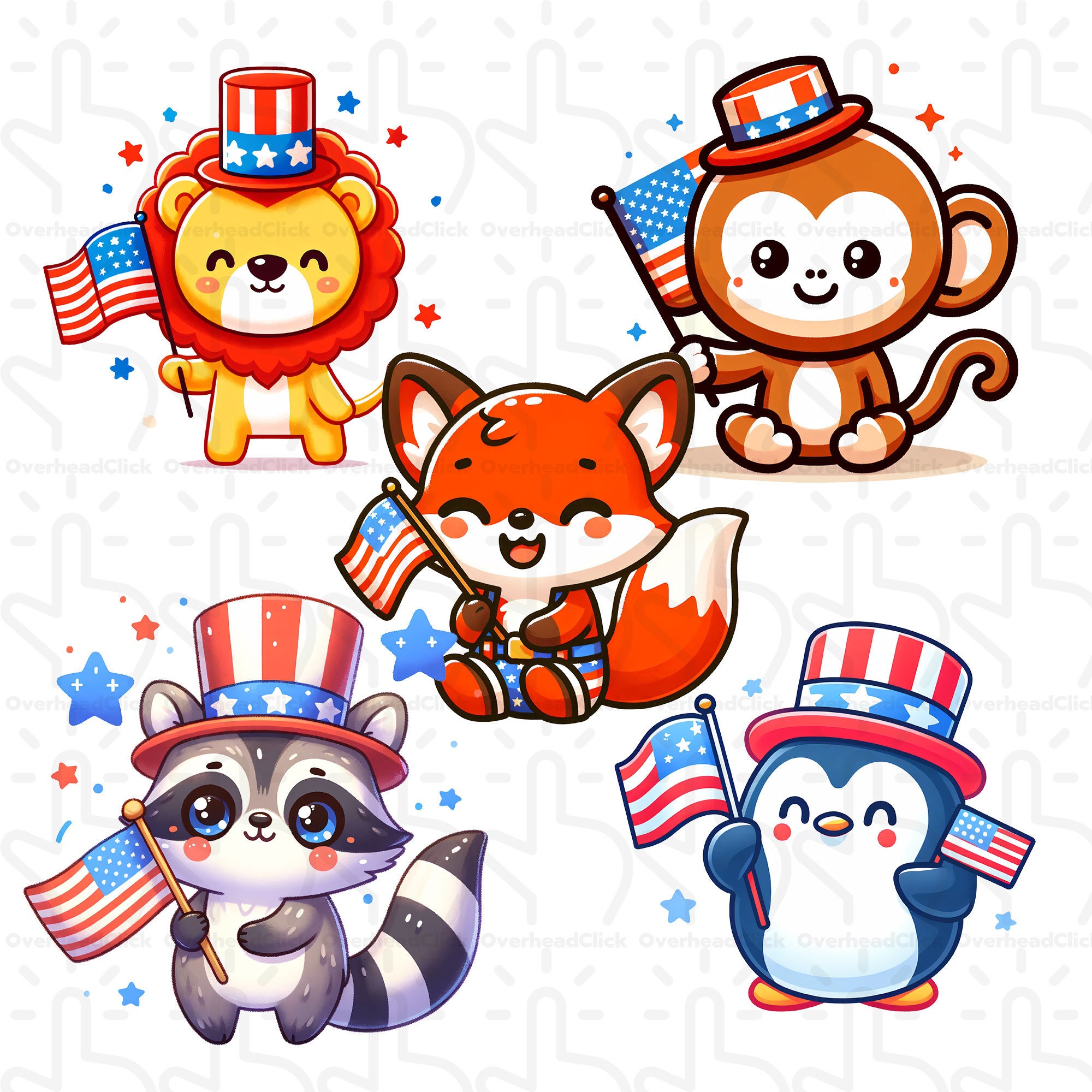 4th of July Animals Clipart, 20 PNG Transparent, 300 DPI, Cute ...