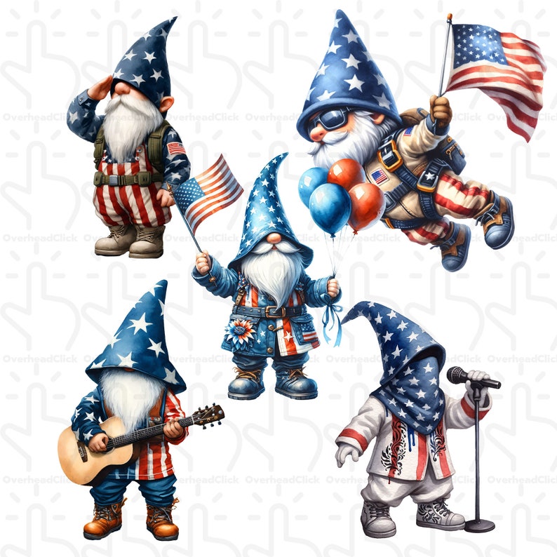4th of July Gnomes Clipart, 20 PNG Transparent, 300 DPI, Cute ...