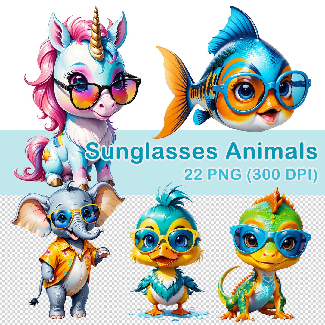 Sunglasses Animals Clipart, 22 PNG Transparent, 300 DPI, Cute ...
