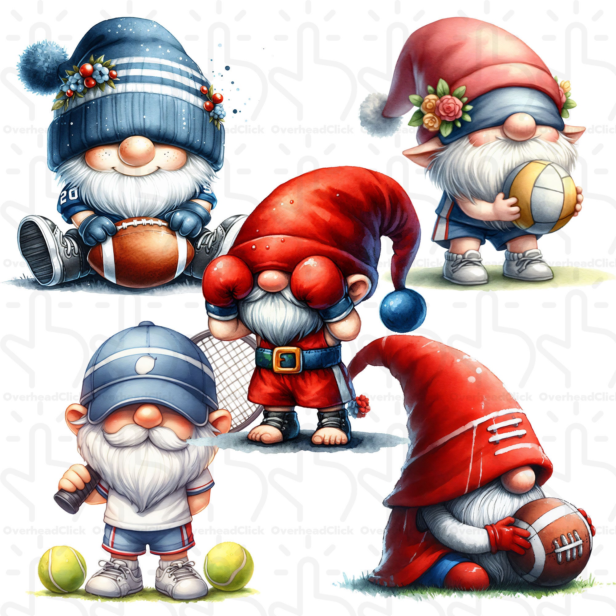 Sports Gnome Clipart, Cute Watercolor, PNG Transparent, 300 DPI - Etsy
