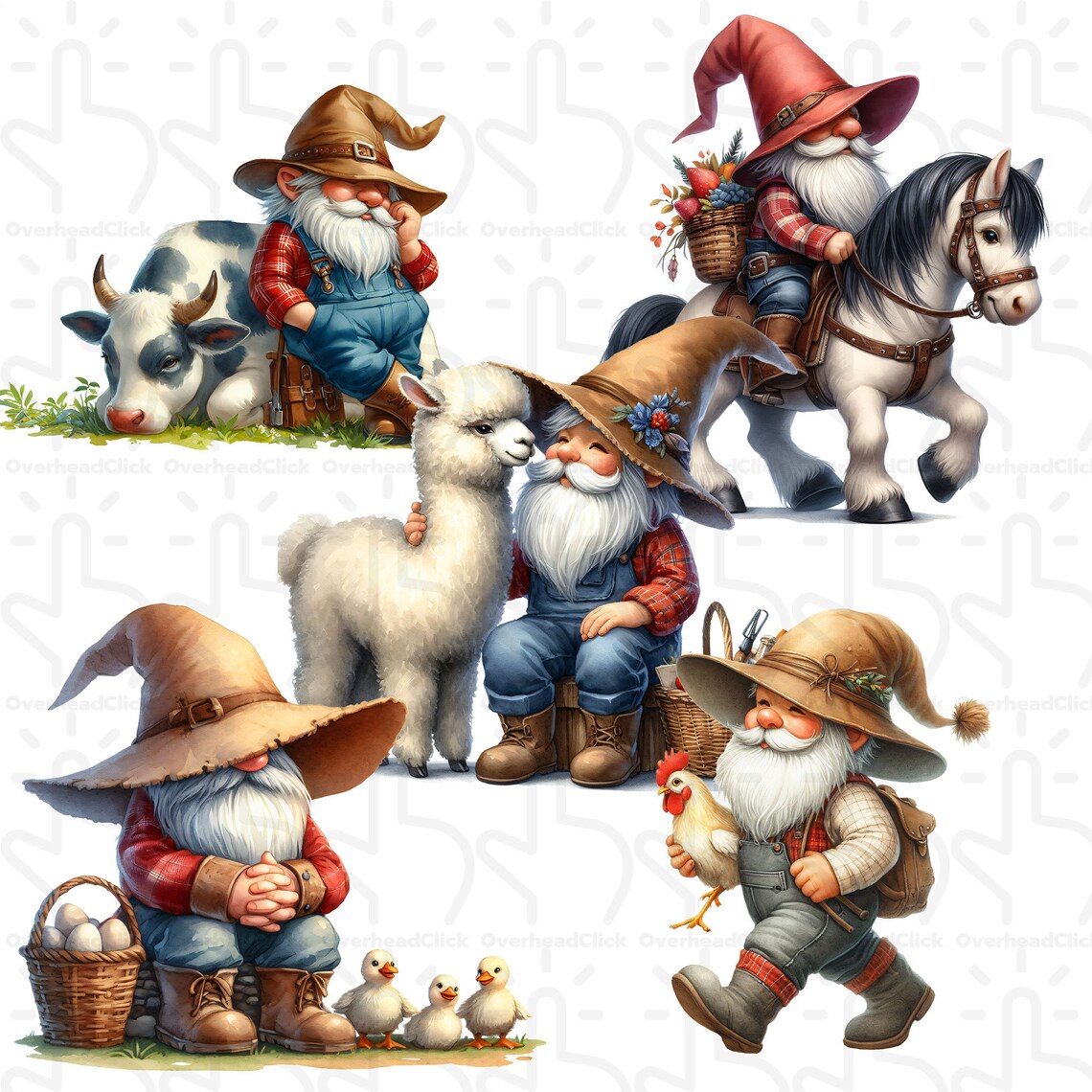 Farm Animals Gnome Clipart, 16 PNG Transparent, 300 DPI, Cute ...