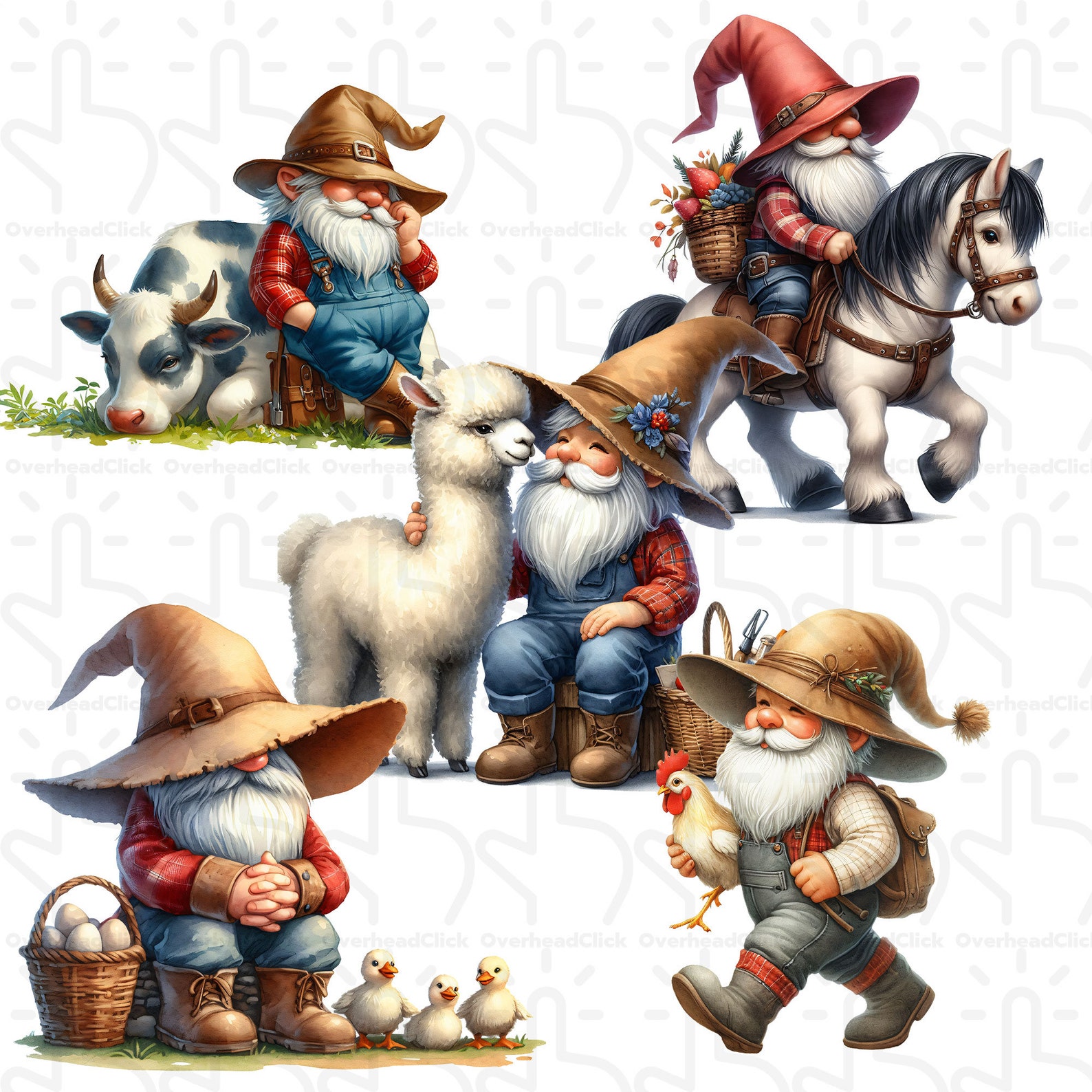 Farm Animals Gnome Clipart, 16 PNG Transparent, 300 DPI, Cute ...