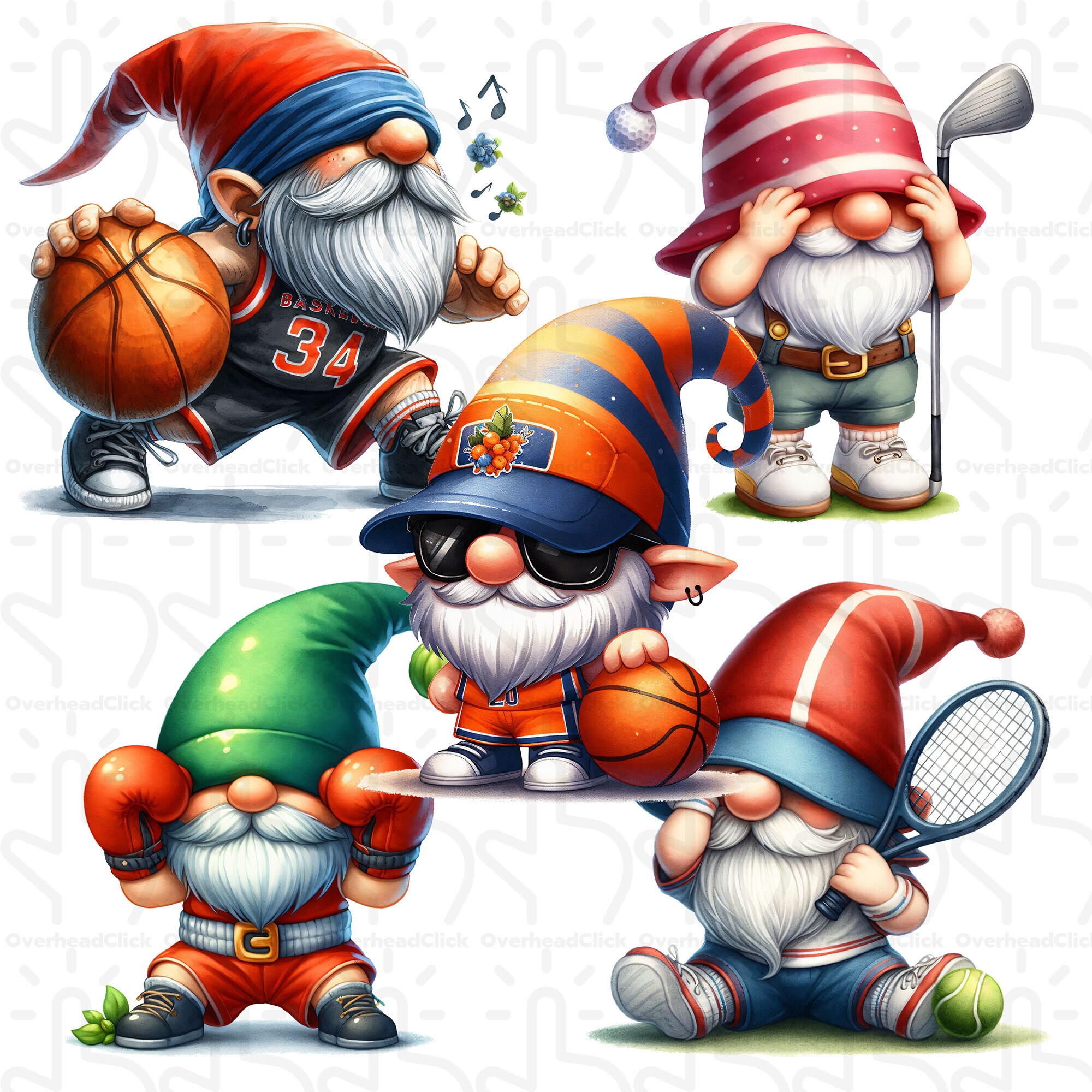 Sports Gnome Clipart, Cute Watercolor, PNG Transparent, 300 DPI - Etsy