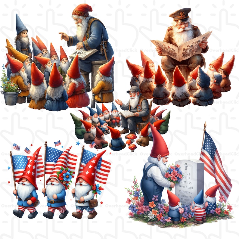 Memorial Day Gnomes Clipart: Watercolor Patriotic PNG (digital Download ...