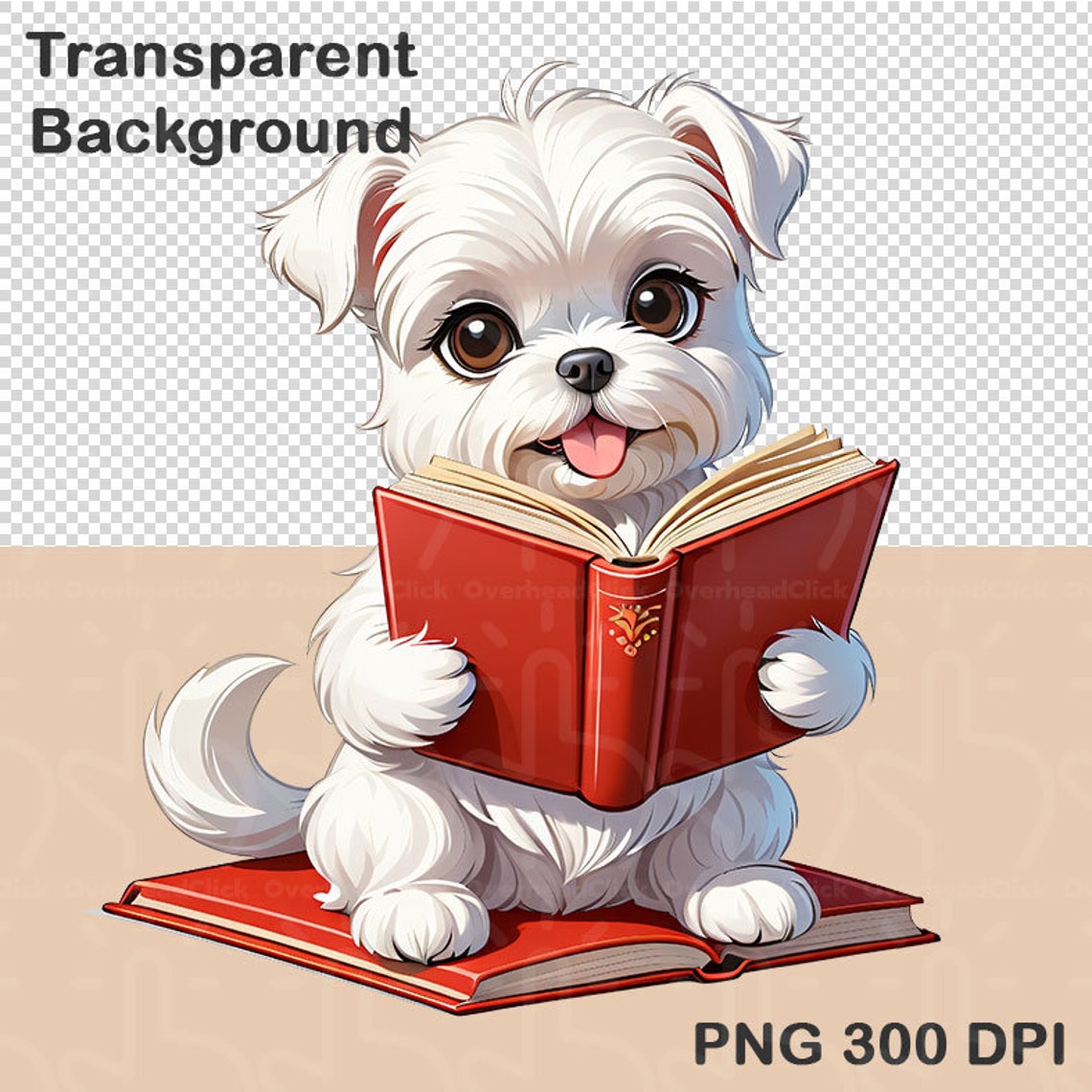 Dog Reading Clipart, 11 PNG Transparent, 300 DPI, Cute Watercolor Dog ...