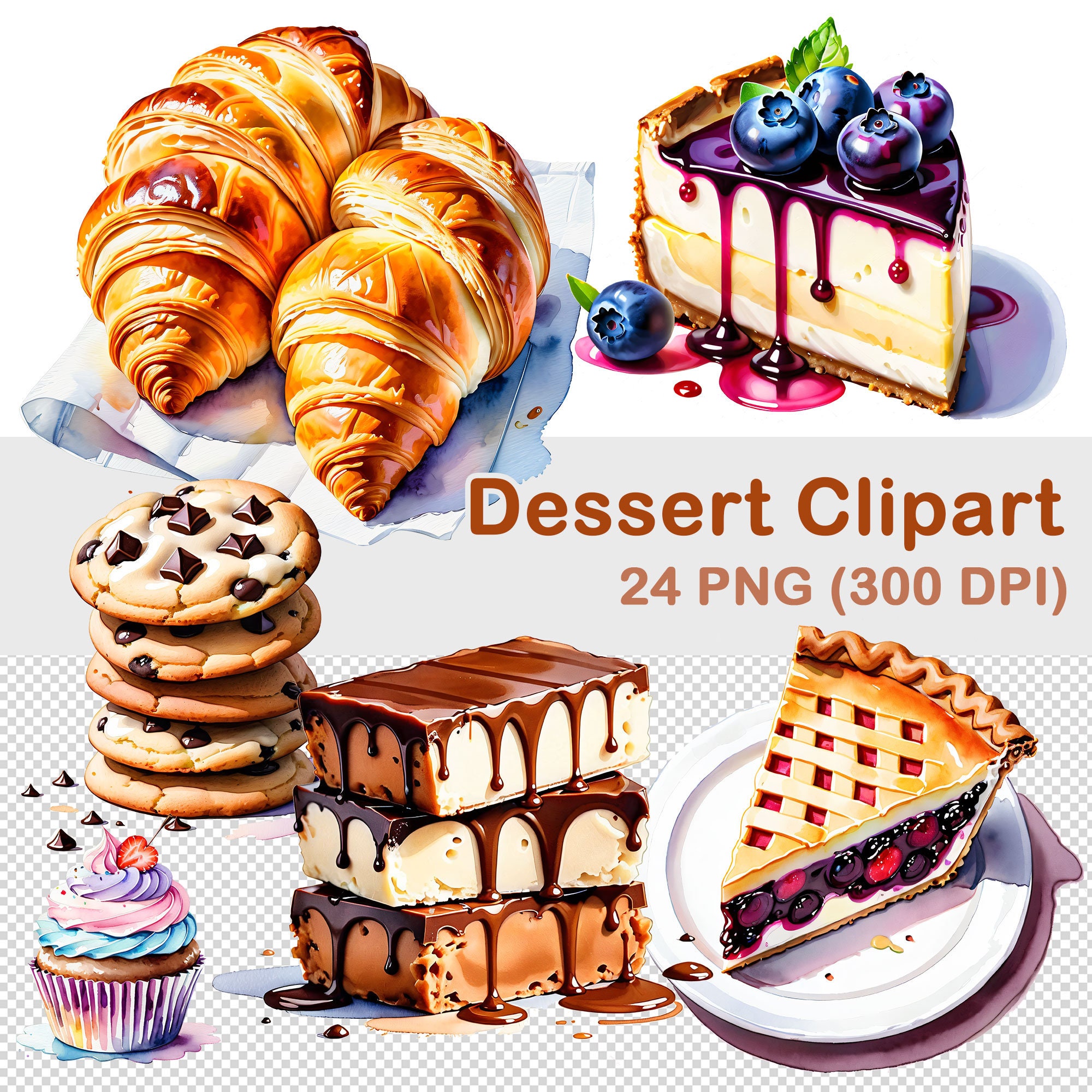 Dessert Clipart, PNG Transparent, 300 DPI, Watercolor Dessert Clipart ...