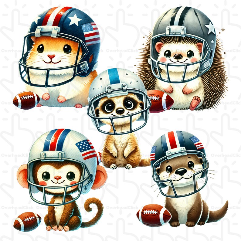 American Football Animals Clipart, 15 PNG Transparent, 300 DPI, Cute ...