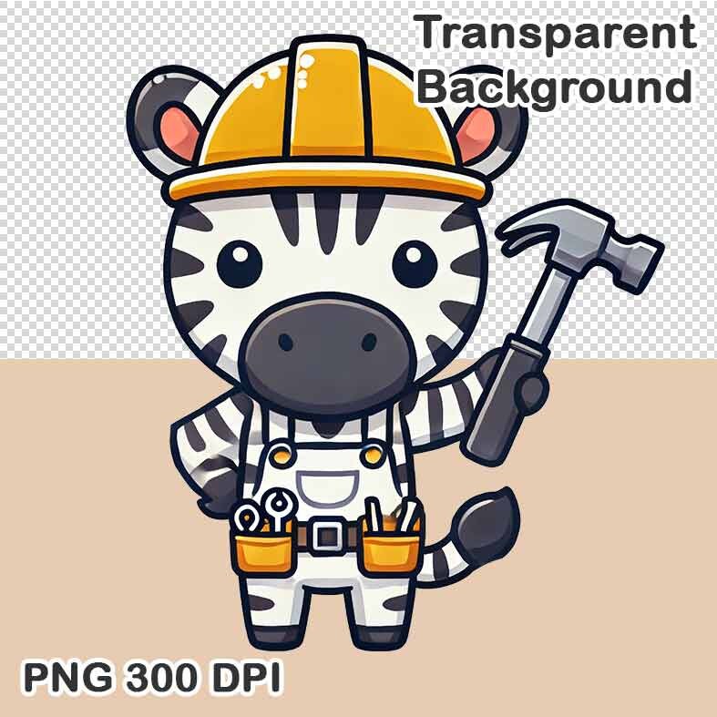 Construction Worker Animals Clipart, 15 PNG Transparent, 300 DPI ...