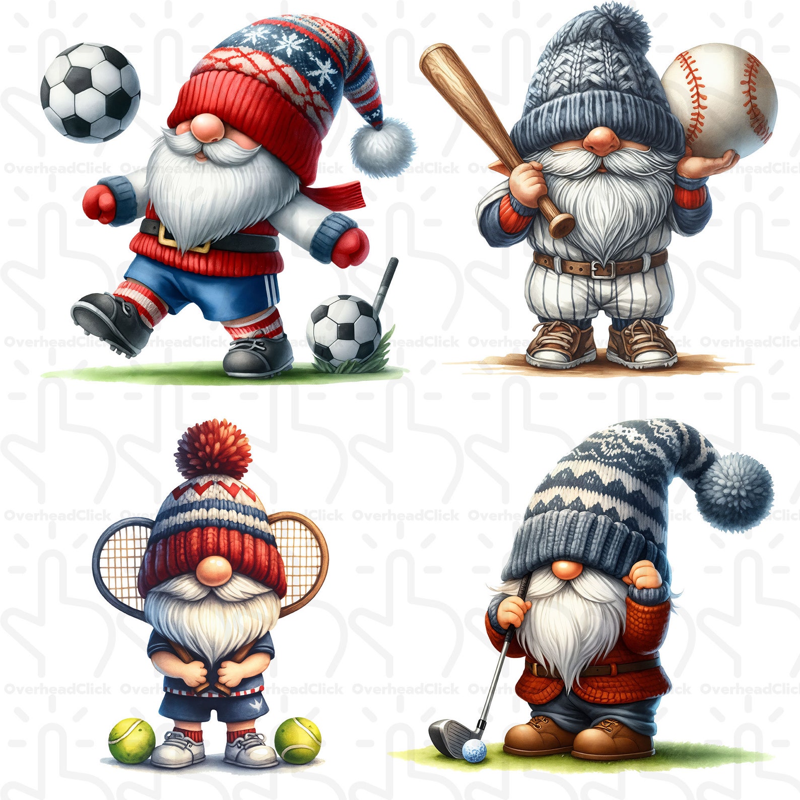 Sport Gnome, Cute Watercolor Clipart, 17 PNG Transparent, 300 DPI - Etsy