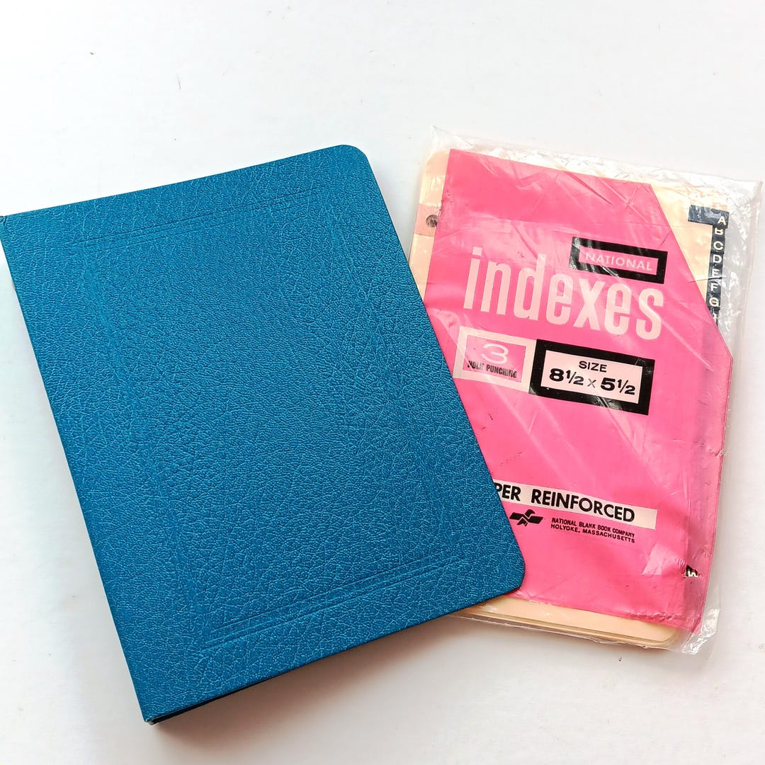 Vintage 1960s Marquette Blue Pebbled 3-ring Binder, 9x7, 1" Ring, MPN 5087 + NOS National A-Z ...