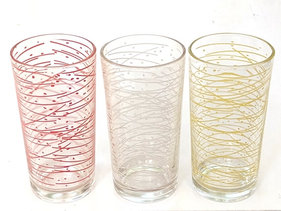 3 Vintage Atomic Glass Tumblers 1950s Pastel Pink White - Etsy
