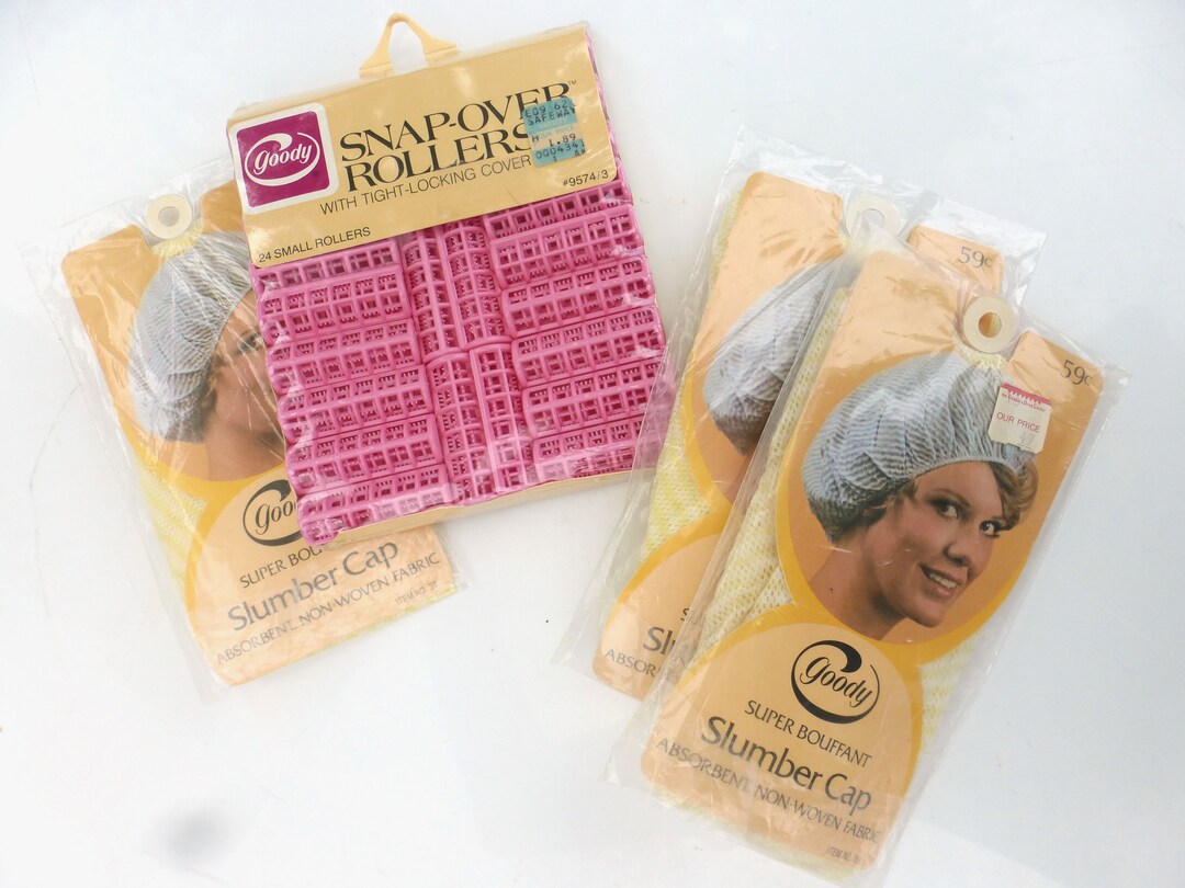 NOS Vintage 1970s Goody Pink Small Plastic Snap-over Rollers 3 Yellow ...