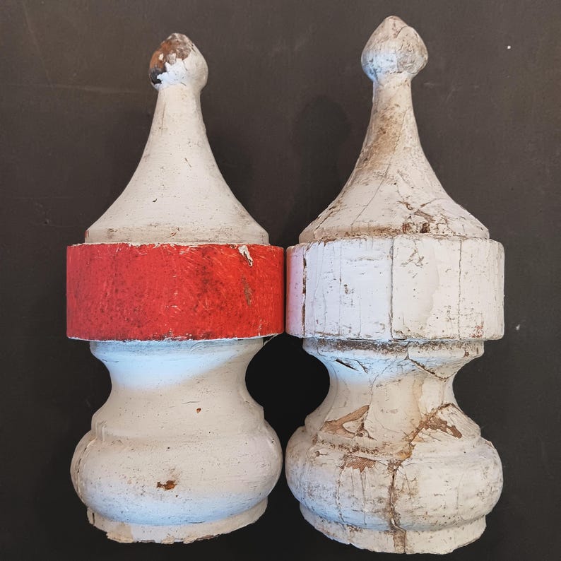 Antique 1800s Hand Turned Wood Finials - 8.5"h - Victorian Gingerbread ...