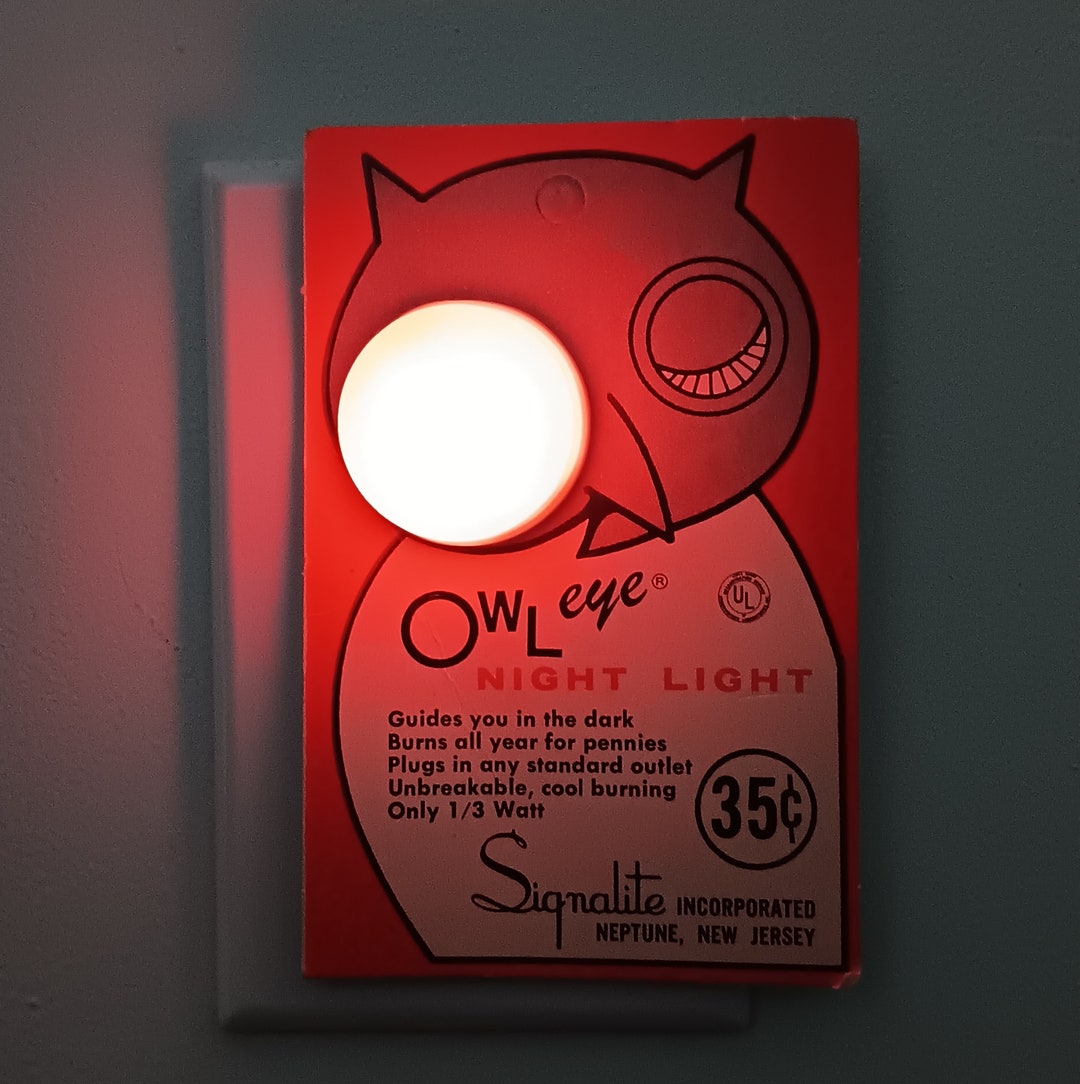 NOS Vintage 1960s Signalite owl Eye Night Light, Orange Neon Glow Lamp ...