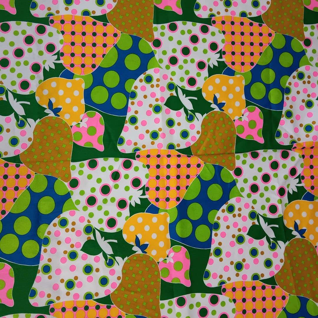 NOS Vintage 1960s Groovy Pop Art Psychedelic Neon Strawberries Fabric 3 ...