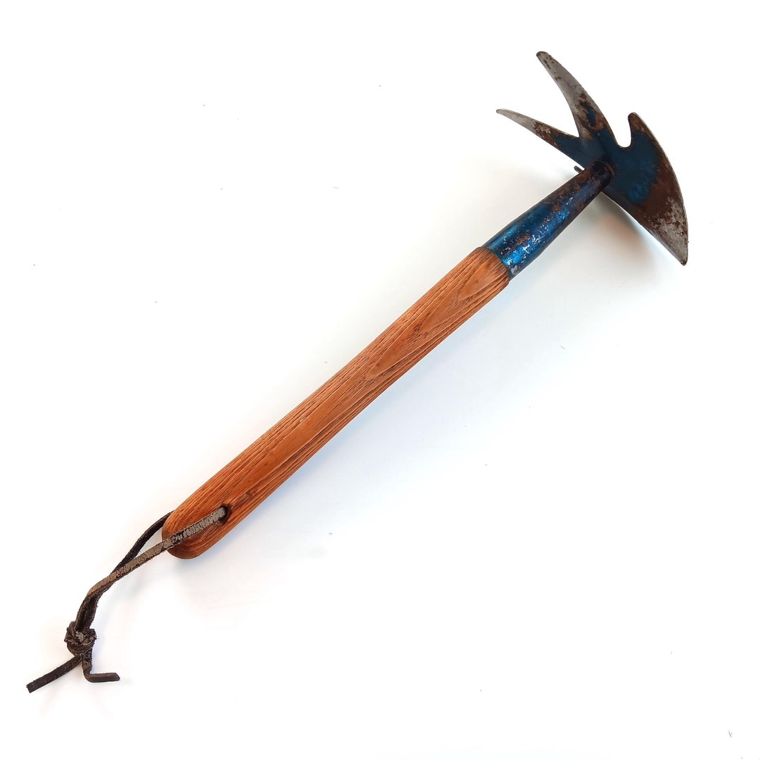 Vintage 1960s Cobalt Blue Hand Cultivator / Spade Hoe Combo, Oak Handle ...