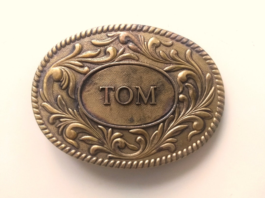 Vintage 1970s Solid Brass TOM Belt Buckle for 1.75w Belt Western ...