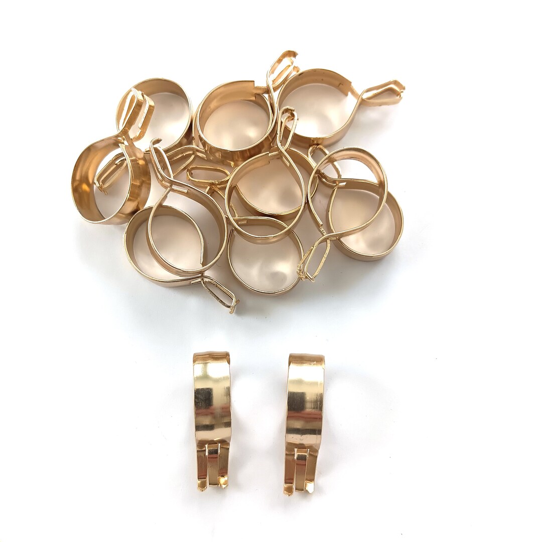 14 Small Vintage Brass Cafe Curtain Rings, 11/16 ID, Pinch/squeeze Clip ...