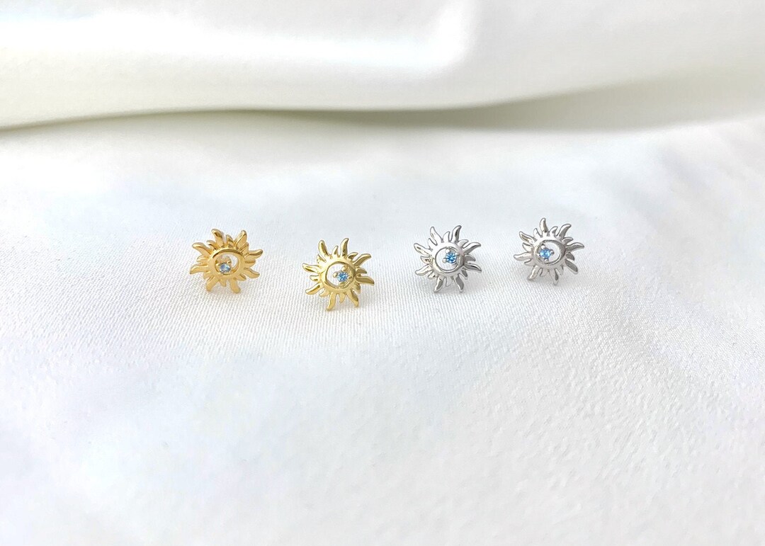 Tiny Sun Stud Earrings in Gold and Silver Sunburst Studs - Etsy