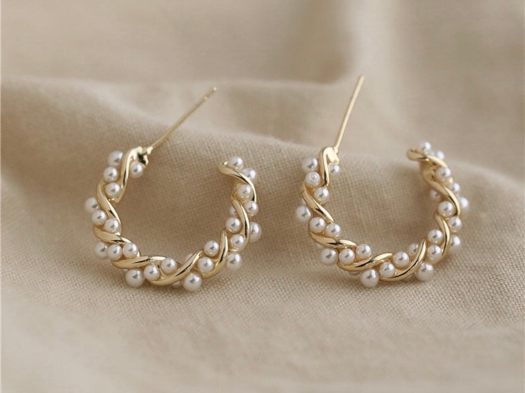 Pearl Hoop Earrings - Pearl Twist Hoop Earrings - Tiny Pearl Hoops ...