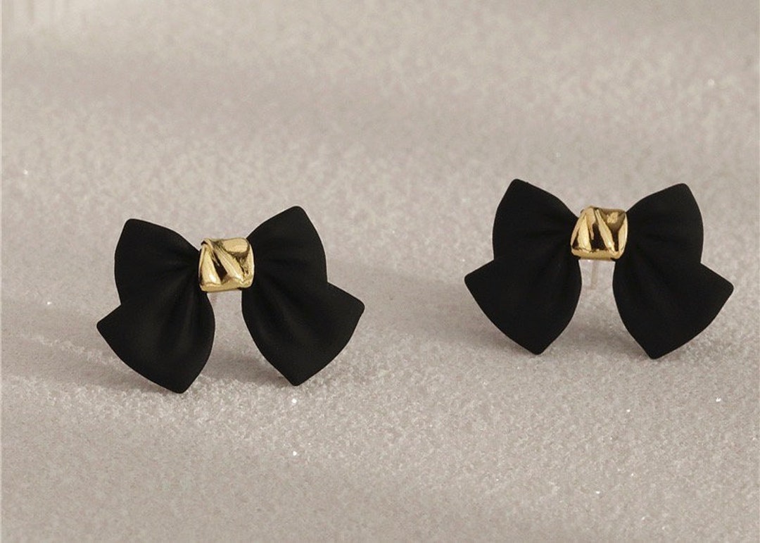 Small Bow Earrings Sweet Bow Stud Earrings Black Bow Earrings With Gold ...