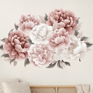 Peel and Stick Wall Decal, Peony Flowers Wall Sticker, Watercolor Peony ...