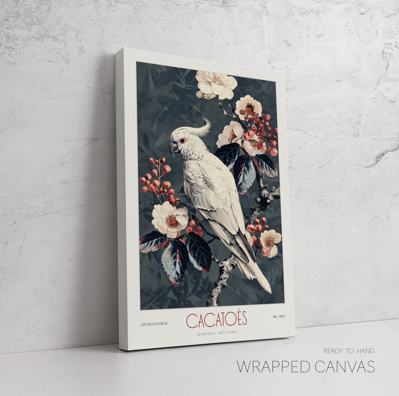 Botanical Aesthetic Bird Art Poster or Canvas Print, Botanical Floral ...