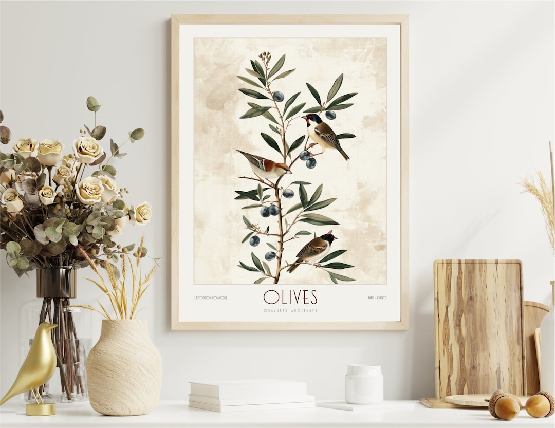 Olive Tree Branch Botanical Poster Print, Floral Canvas Wall Art - Etsy