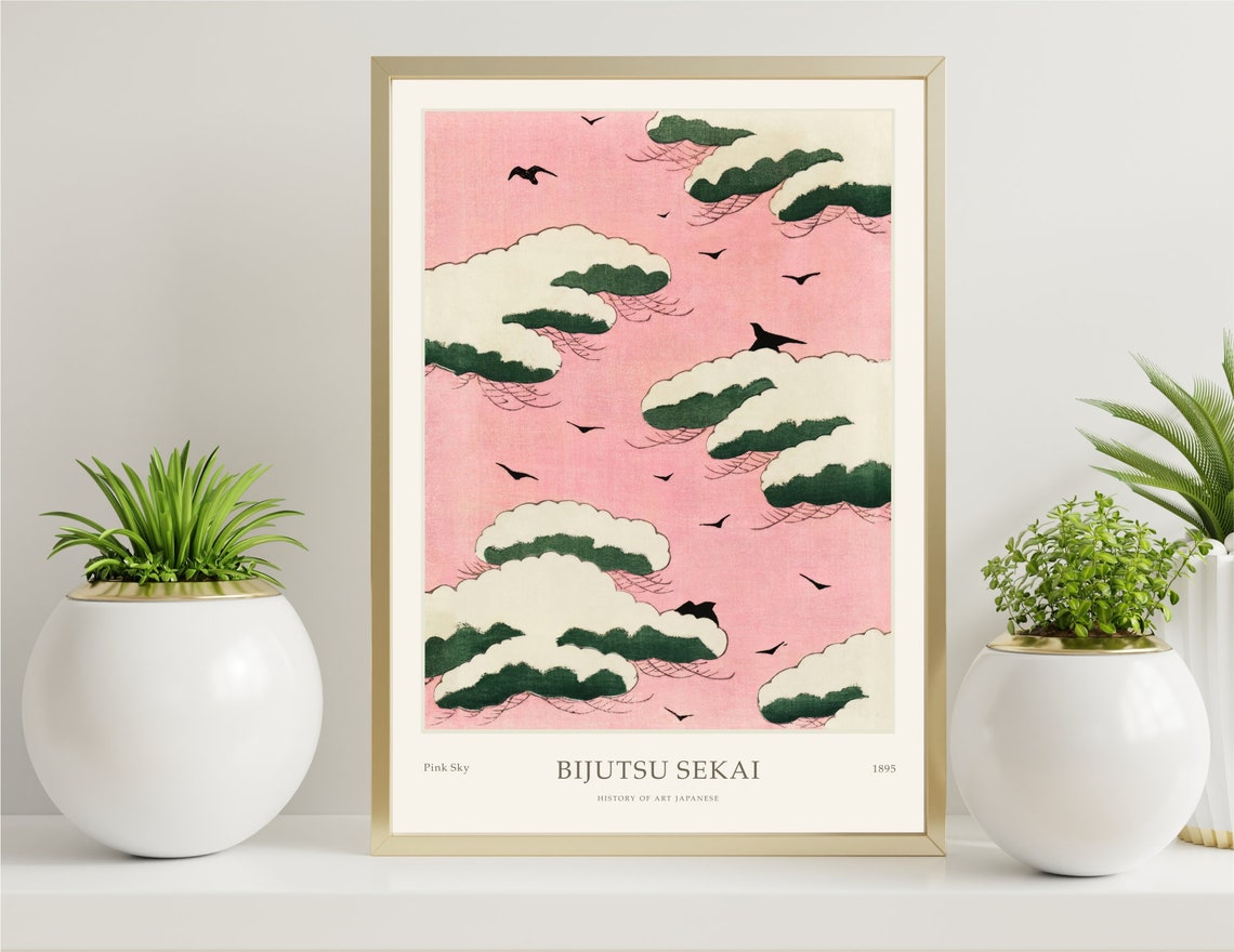 Minimalist Wall Art Poster, Japanese Pink Print, Woodblock Poster ...