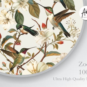 Hummingbird Aesthetic Botanical Art Canvas Print, Vintage Floral Wall ...