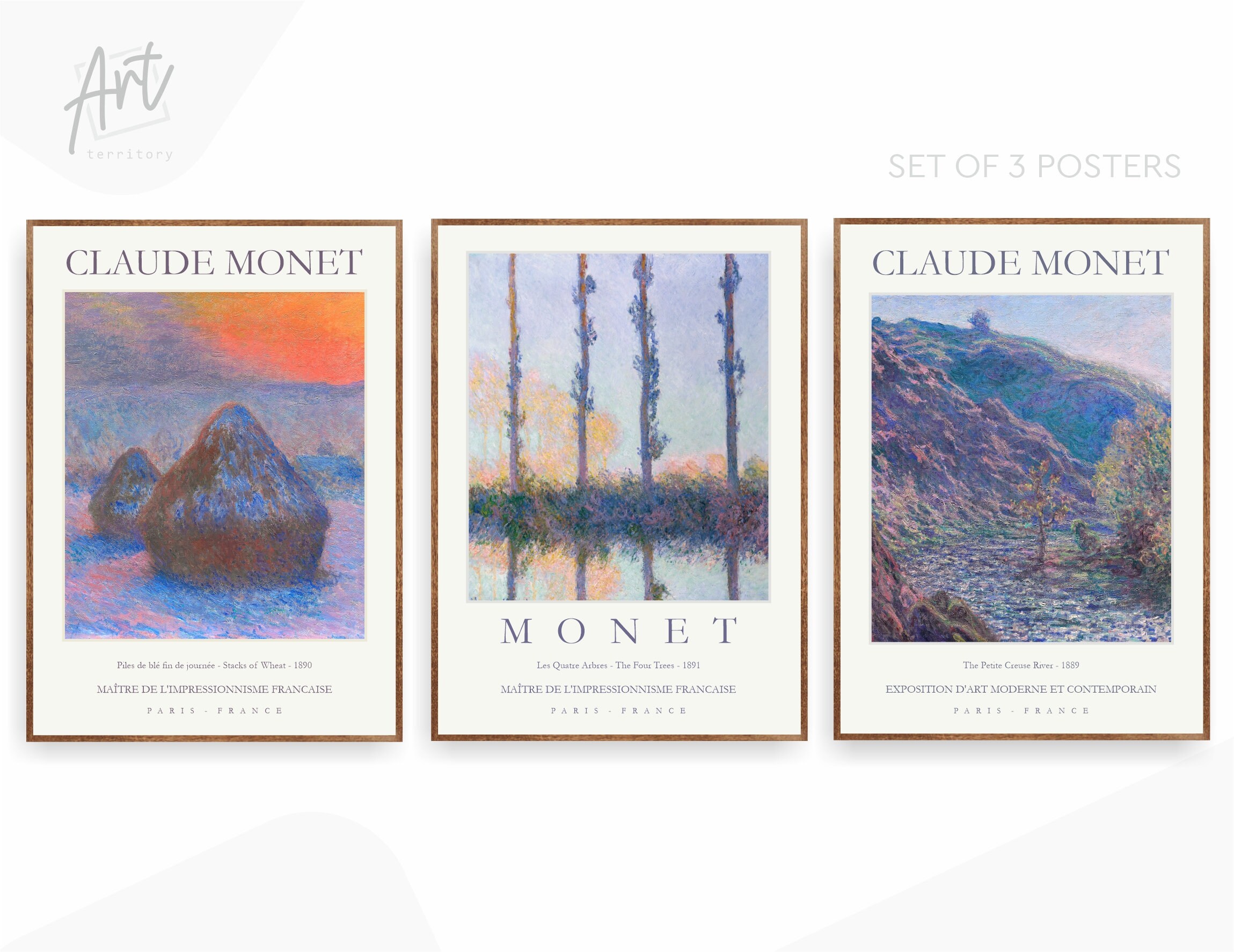Monet Set of 3 Poster Prints Exhibition Gallery Wall Art | Etsy