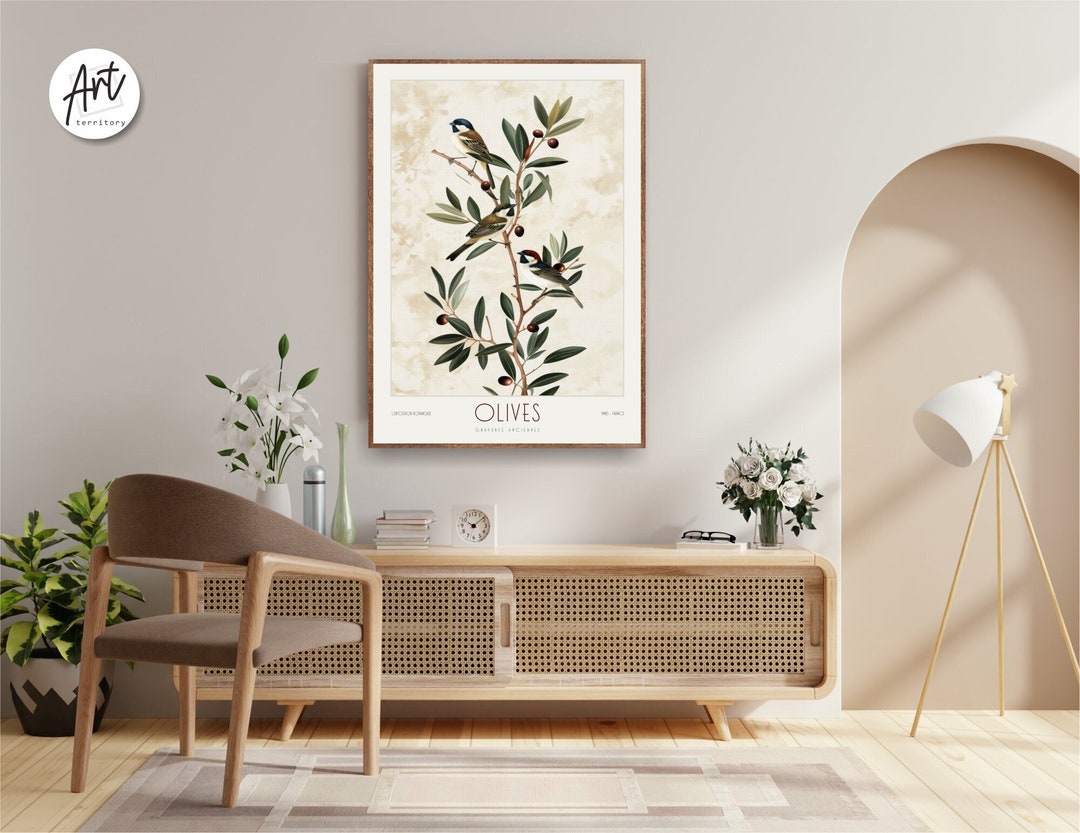 Olive Tree Branch Botanical Bird Floral Wall Art, Large Poster Print - Etsy