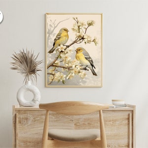 Canary Birds Botanical Floral Painting Art Print, Vintage Canvas ...